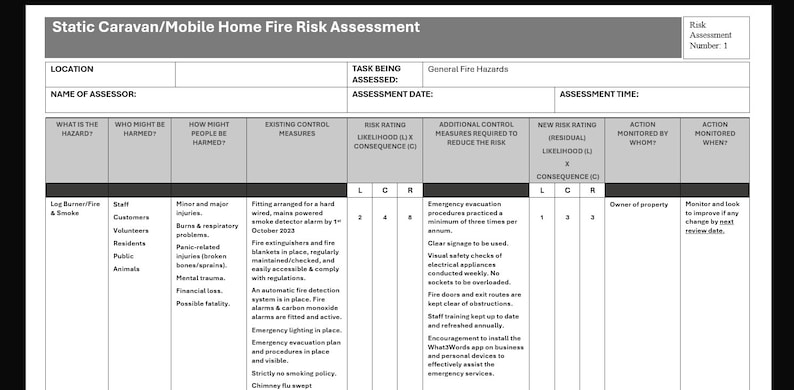 Holiday Let Mobile Home Static Caravan Fire Risk Assessment - Etsy