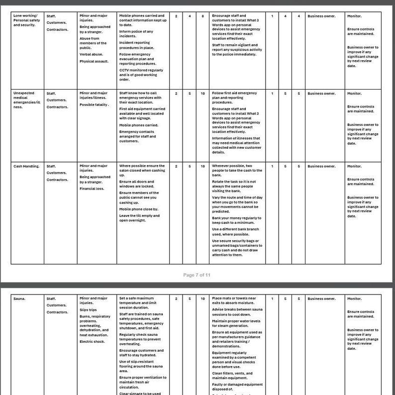 Beauty Salon General Health and Safety Risk Assessment Editable Word ...