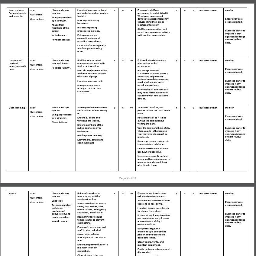 Beauty Salon General Health and Safety Risk Assessment Editable Word ...