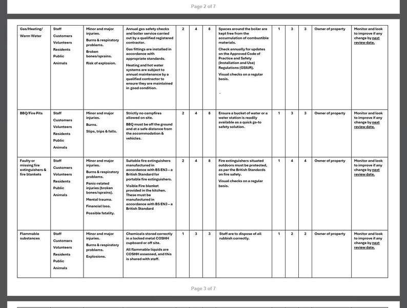 Holiday Let / Air B&B Fire Risk Assessment Editable Word Document - Etsy