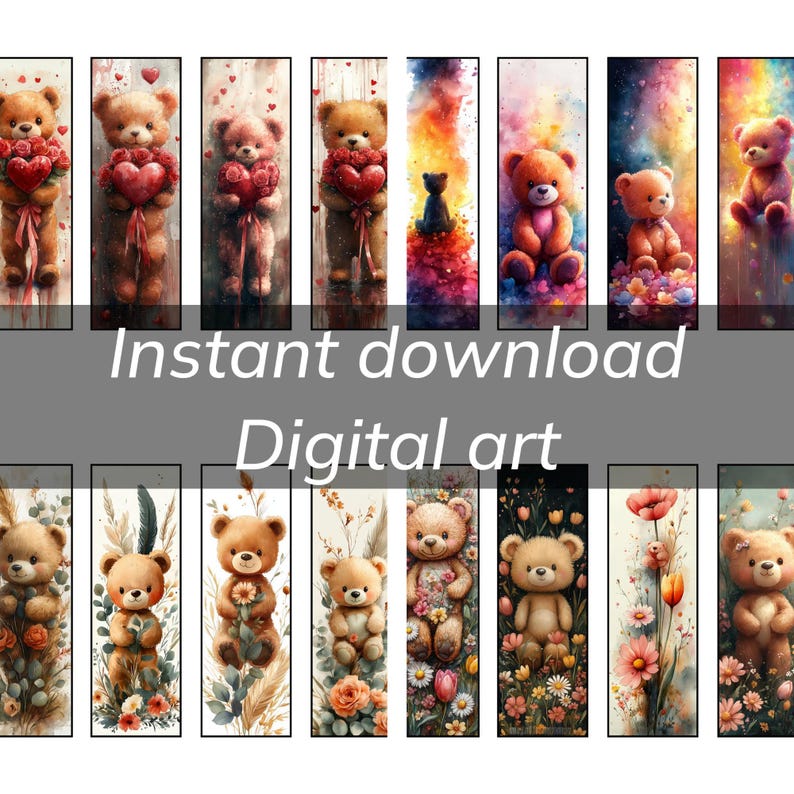 Printable Teddy Bear Bookmarks, Junk Journal, Cute Animal Designs ...