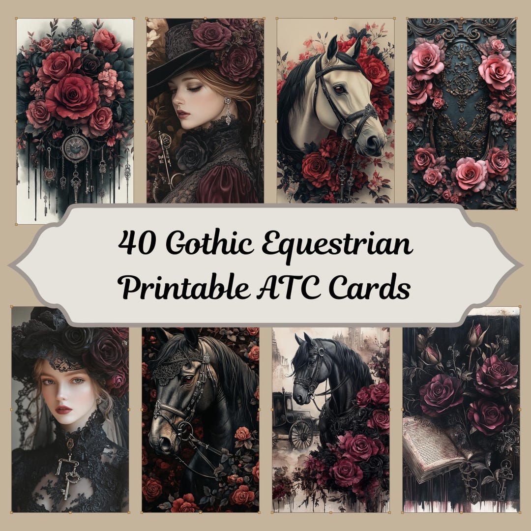 Gothic Equestrian Printable ATC Cards, 40 Gothic Horses Jpgs, Dark Rose ...