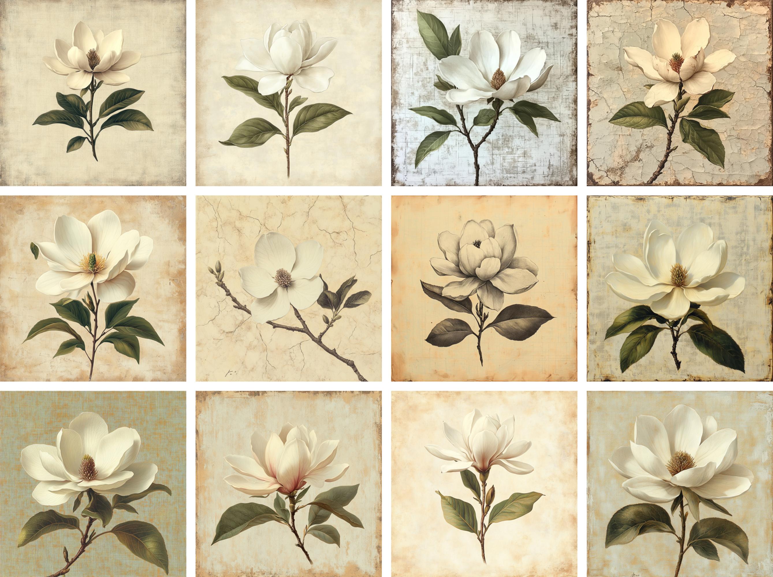 Magnolia Blossom Junk Journal Digital Paper Plant JPG Images Scrapbook ...