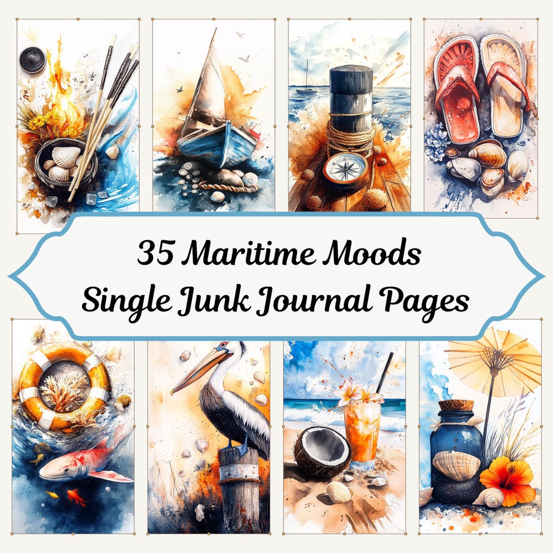 35 Maritime Moods Printable Junk Journal Pages, Nautical Sea Life Beach ...