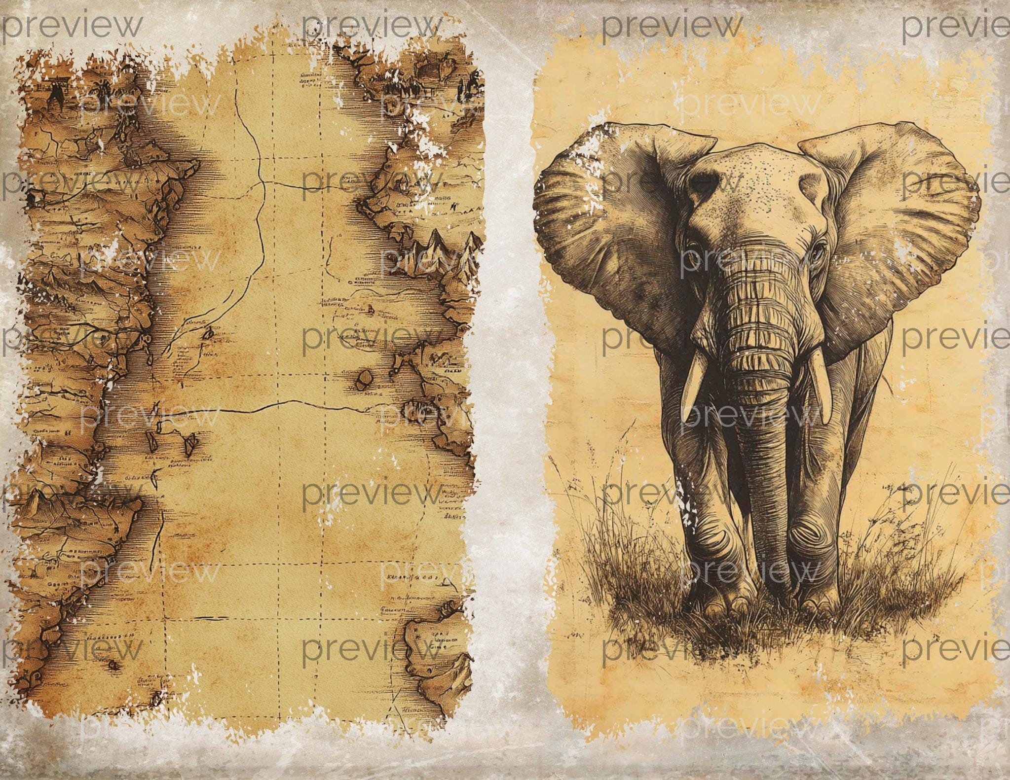 Safari Journal Kit – Vintage Elephant Designs, Wildlife Scenes, African ...
