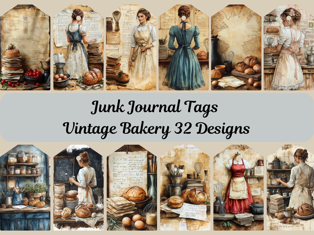Junk Journal Vintage Bakery Tags, Printable Digital Tags, Ephemera ...