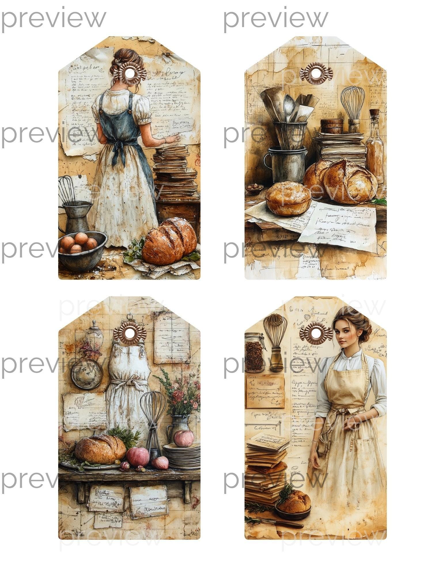 Junk Journal Vintage Bakery Tags, Printable Digital Tags, Ephemera ...