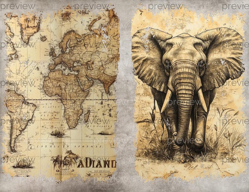 Safari Journal Kit – Vintage Elephant Designs, Wildlife Scenes, African ...