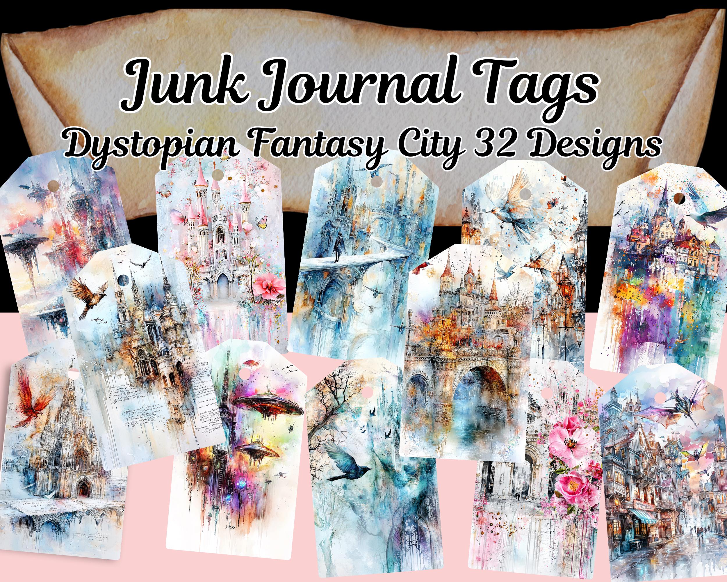 Dystopian Fantasy City Ephemera Tags, Printable Junk Journal Tags ...