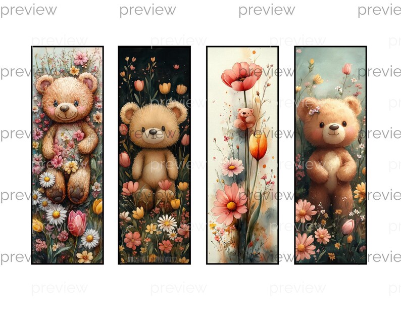 Printable Teddy Bear Bookmarks, Junk Journal, Cute Animal Designs ...