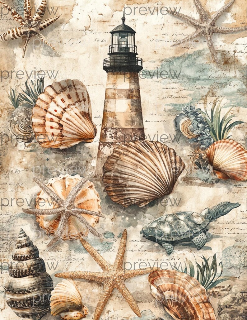 Vintage Coastal Junk Journal Kit, Watercolor Ocean Pages, Dark Seaside ...