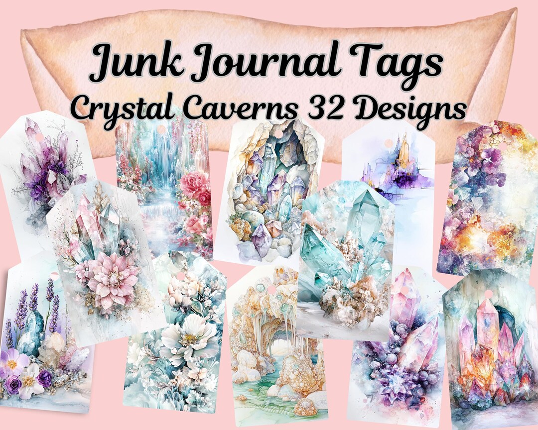 Crystal Caverns Tags, Printable Digital Ephemera, Junk Journal Supplies ...