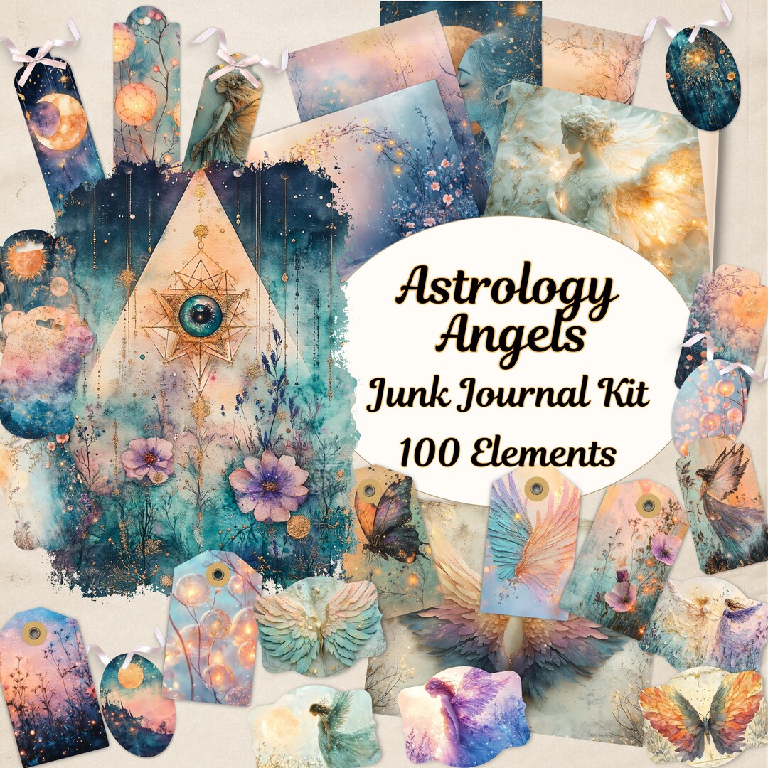 Astrology Angels Junk Journal Kit, Vintage Celestial Pages, Zodiac ...