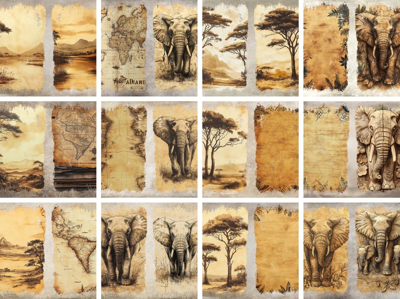 Safari Journal Kit – Vintage Elephant Designs, Wildlife Scenes, African ...