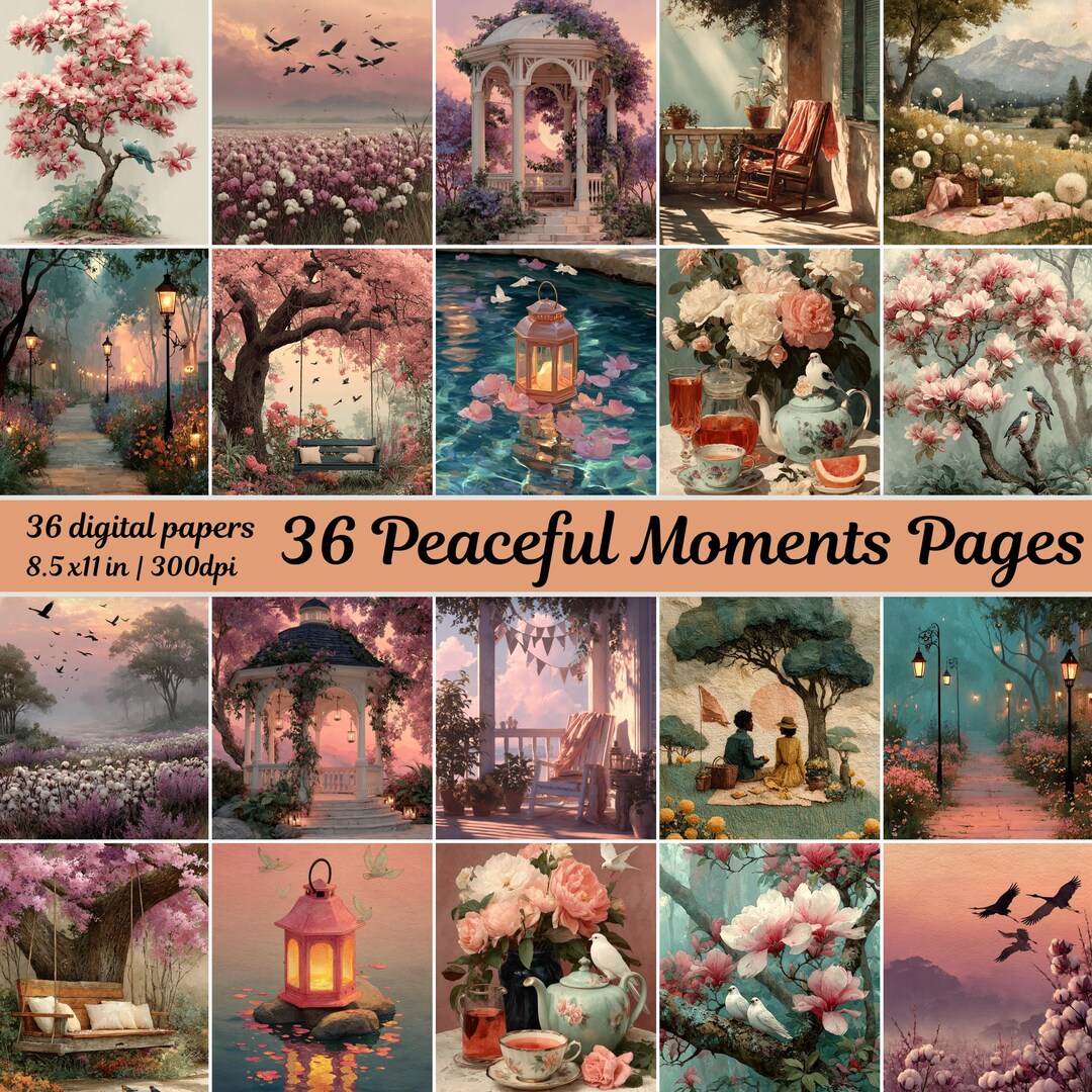 Peaceful Moments Junk Journal Pages, 36 Digital Papers, Watercolor ...