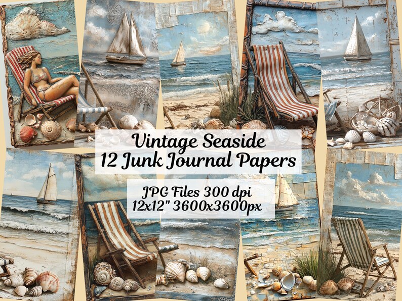 Vintage Seaside Junk Journal Digital Paper JPG Image Scrapbook ...