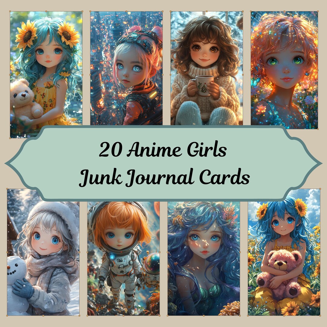 Anime Girls Junk Journal Cards, Kawaii Digital Ephemera, Cute Anime ...