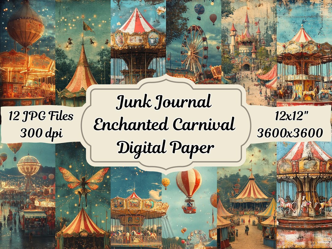 Carnival Junk Journal Paper: Vintage Carousel Designs (digital Download ...