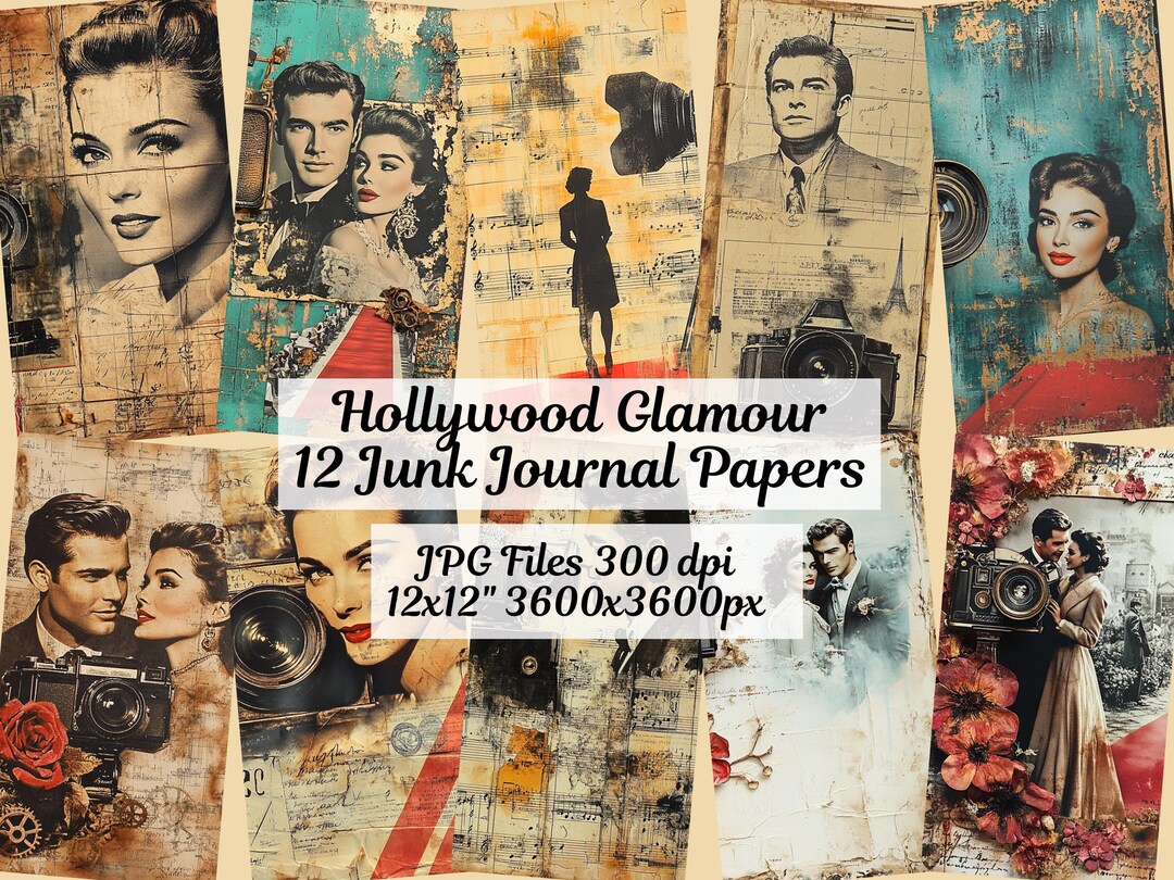 Hollywood Glamour Junk Journal Digital Paper Movie JPG Images Scrapbook ...