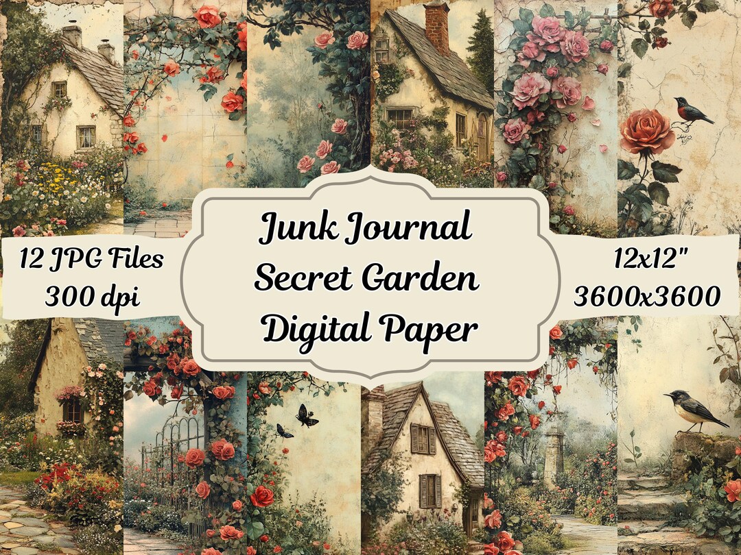 Secret Garden Junk Journal Digital Paper JPG Rose Image Scrapbook ...