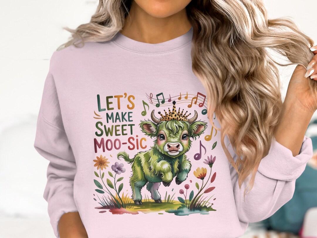 Sweet Moo-sic Cow PNG, Highland Cow Sublimation Design, Cute Animal ...