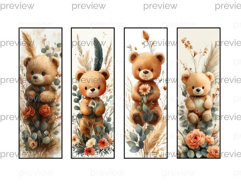 Printable Teddy Bear Bookmarks, Junk Journal, Cute Animal Designs ...