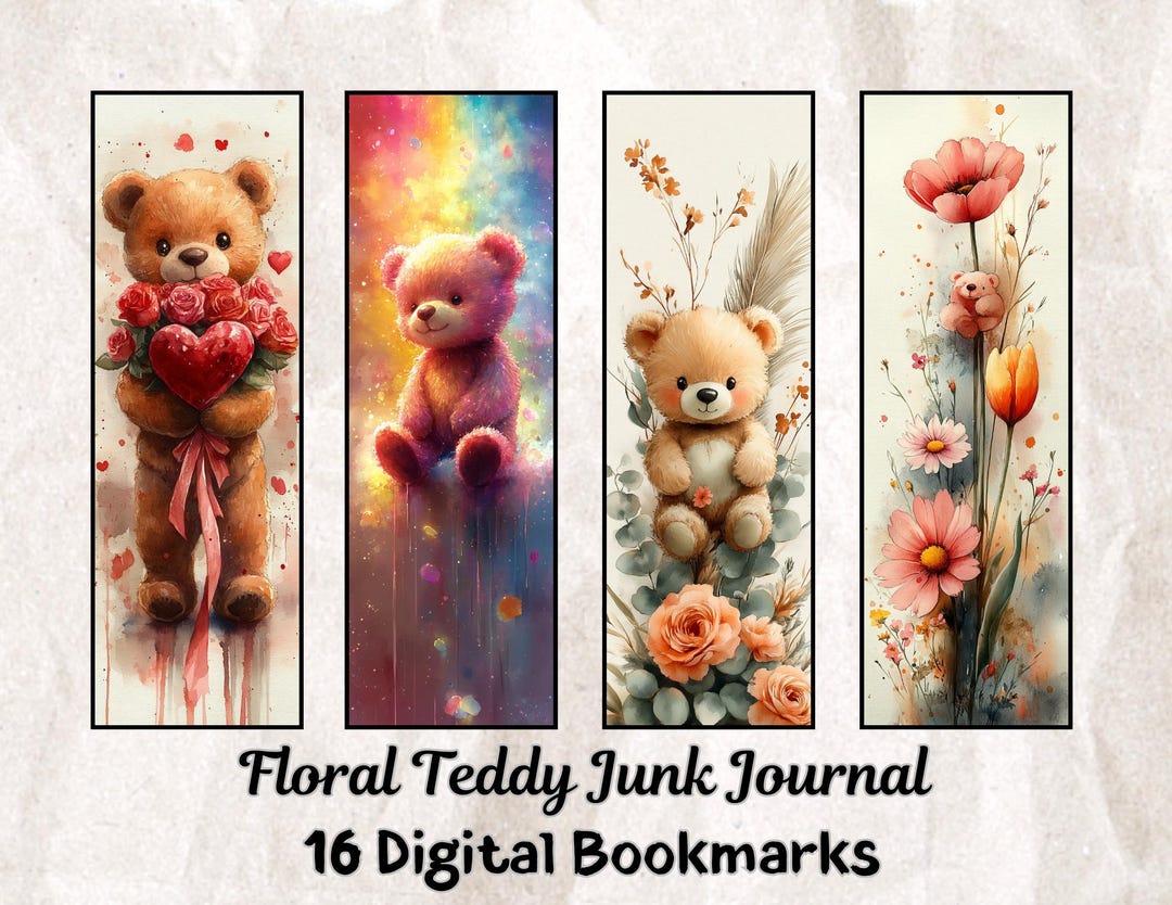 Printable Teddy Bear Bookmarks, Junk Journal, Cute Animal Designs ...