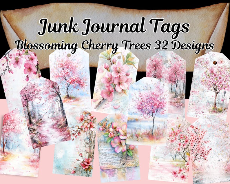 Cherry Blossom Dreams Tags, Junk Journal Cherry Tags, Blossoming Tree ...