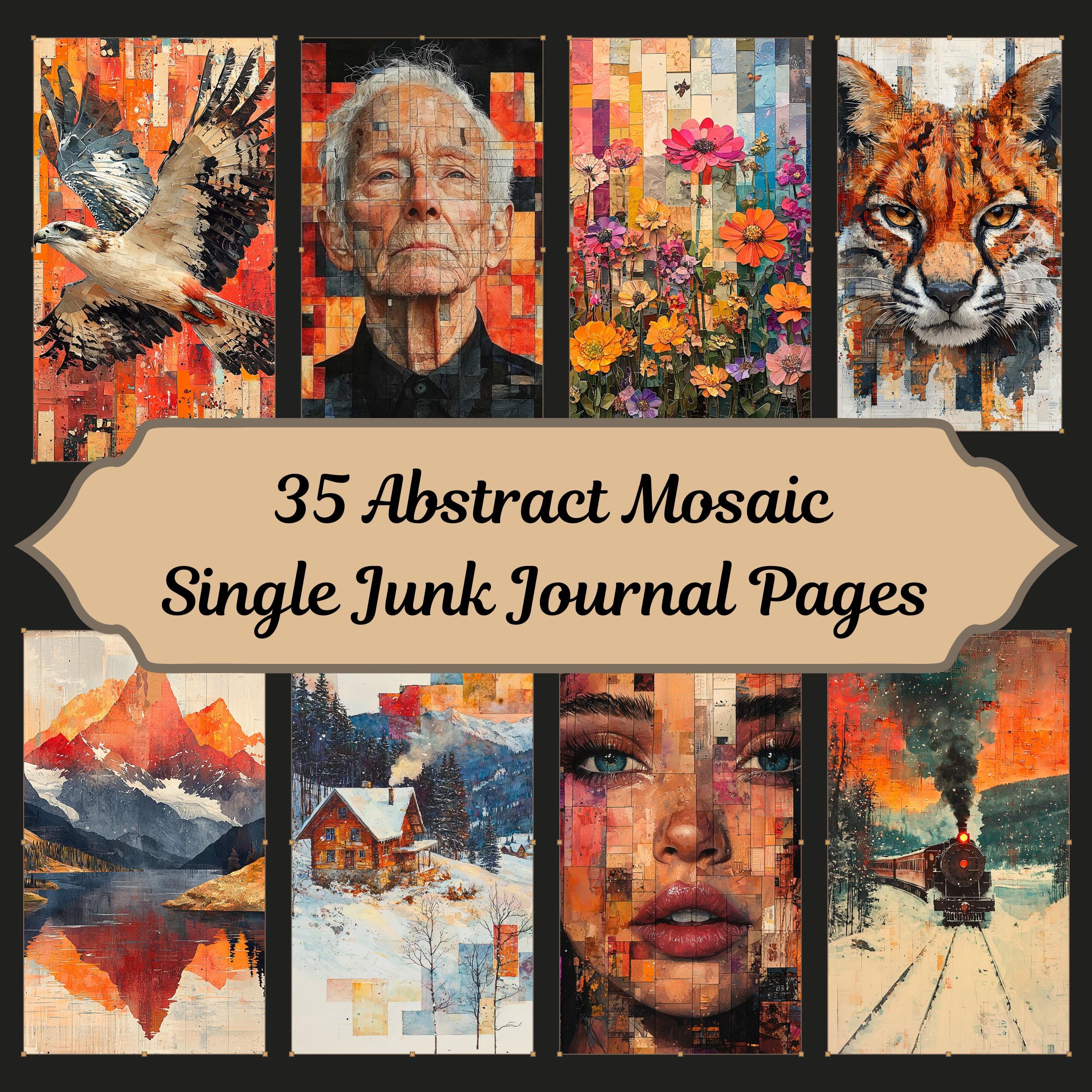 35 Abstract Mosaic Junk Journal Pages for Scrapbooking, Digital Collage ...