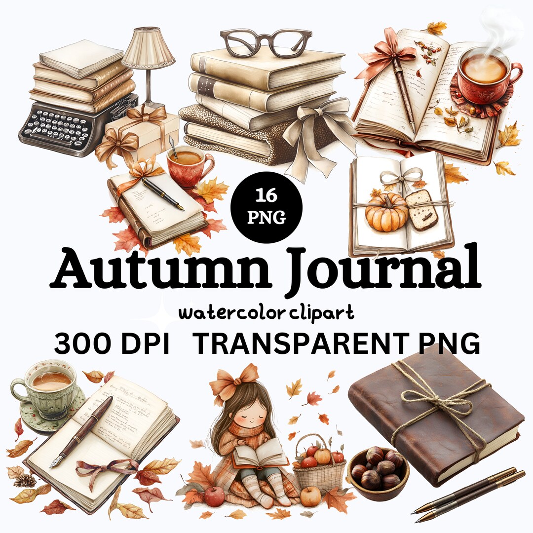 Autumn Journal Clipart Fall Leaves Instant Download for Cozy Digital ...