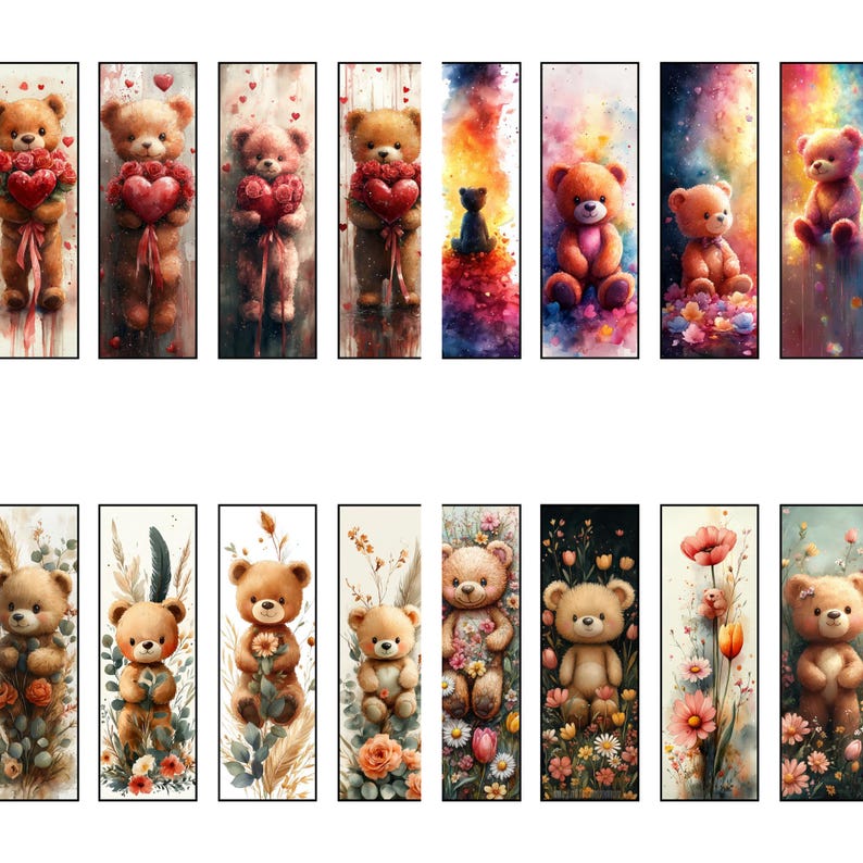 Printable Teddy Bear Bookmarks, Junk Journal, Cute Animal Designs ...