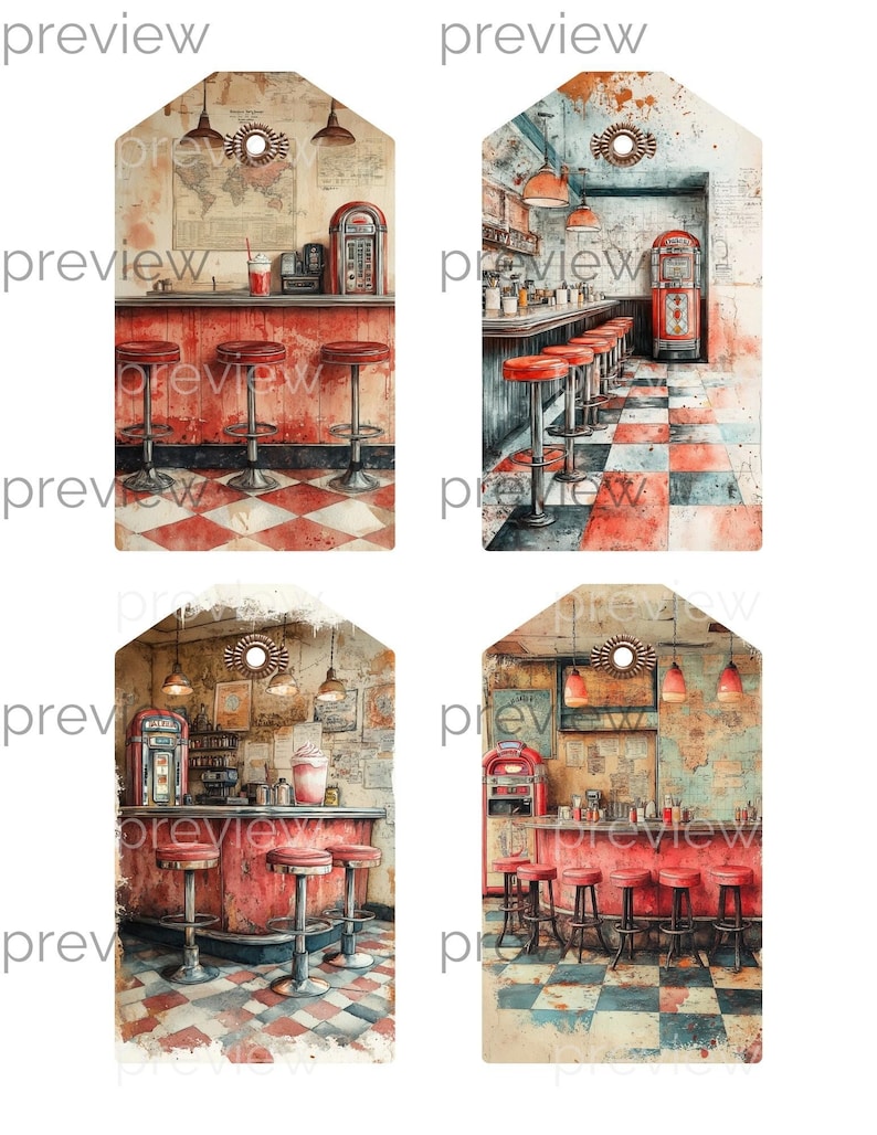 Retro Diner Junk Journal Tags: 1950s Ephemera (digital Download) - Etsy