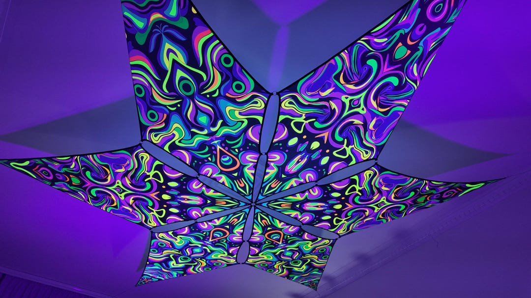 Ceiling Canopy UV Reactive Fern Flower – Blacklight Psychedelic Lycra ...