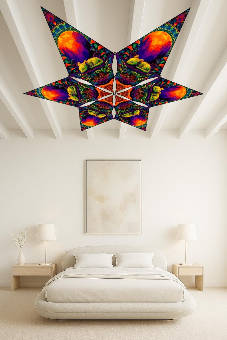 Canopy UV de zorro psicodélico: arte de techo reactivo con luz negra de ...