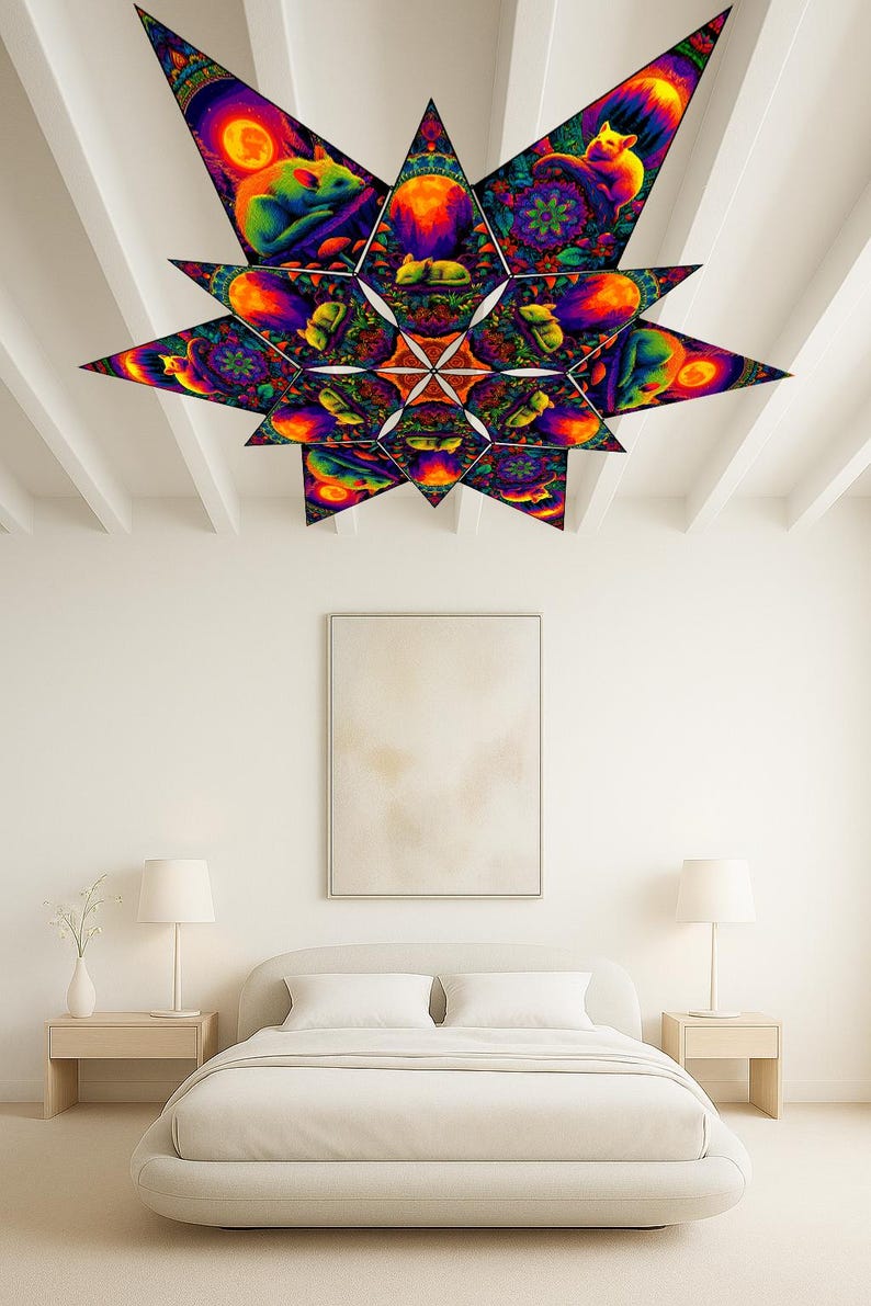 Canopy UV de zorro psicodélico: arte de techo reactivo con luz negra de ...