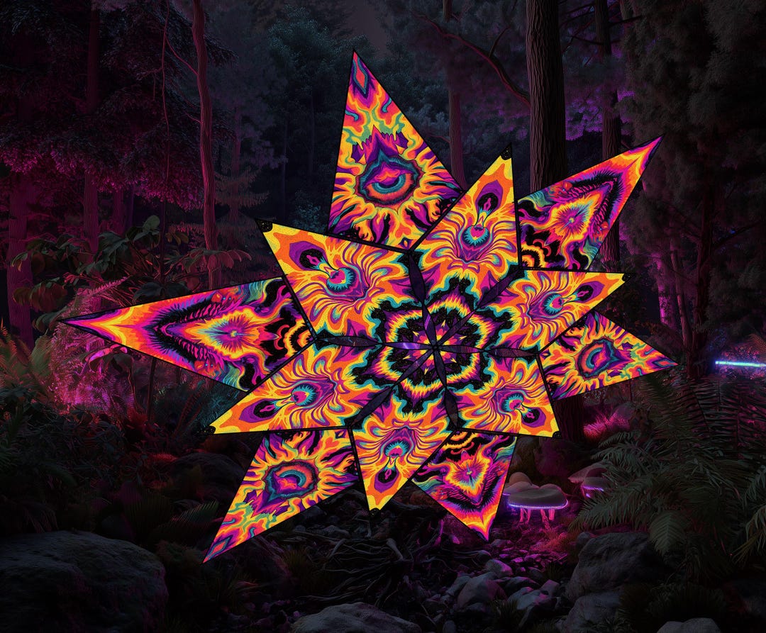 UV Reactive Psychedelic Mandala Canopy, Neon Blacklight Ceiling Decor ...