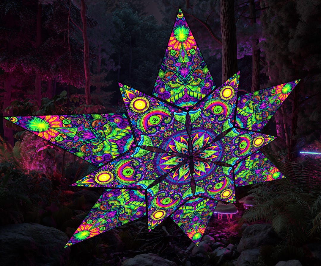 Sacred Bloom UV Canopy – Psychedelic Mandala Flower Blacklight Star ...