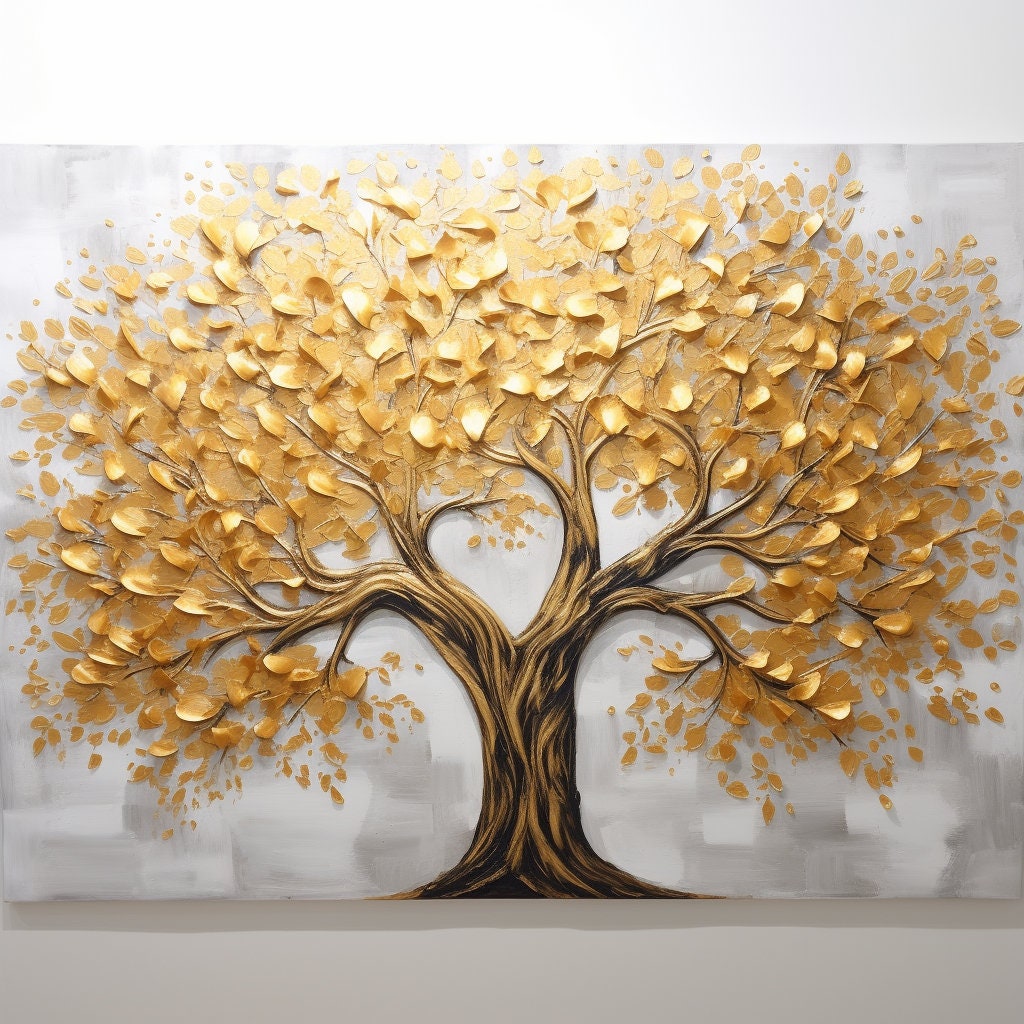 Gold Tree Original Abstract Painting Textured With Leaf and - Etsy