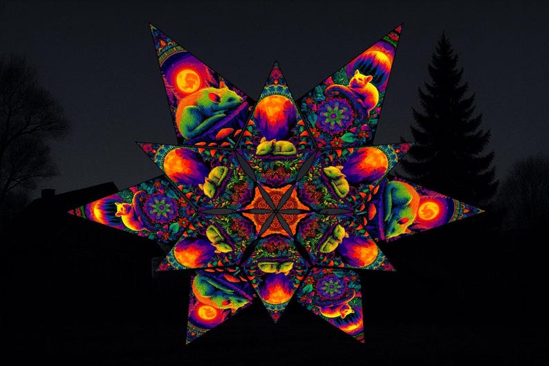 Canopy UV de zorro psicodélico: arte de techo reactivo con luz negra de ...