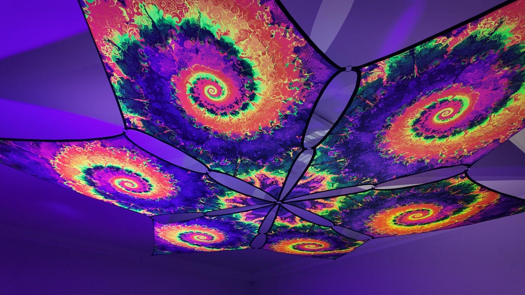Ceiling Canopy UV Reactive Spiral Tie-dye – Blacklight Psychedelic ...