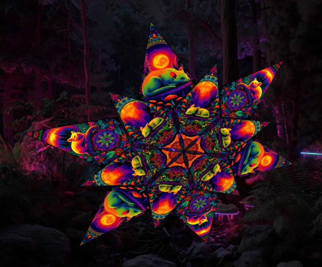 Canopy UV de zorro psicodélico: arte de techo reactivo con luz negra de ...