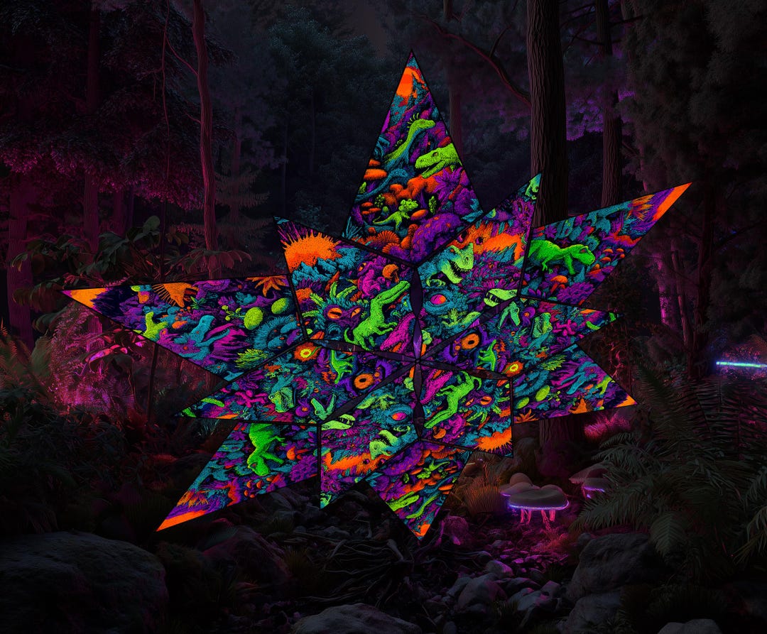 UV Canopy Psychedelic Dinosaurs – Blacklight Neon Visionary Tapestry ...
