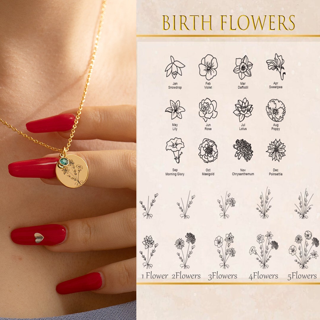 Personalized Birth Flower Necklace, Bouquet Family Birthflower Necklace ...