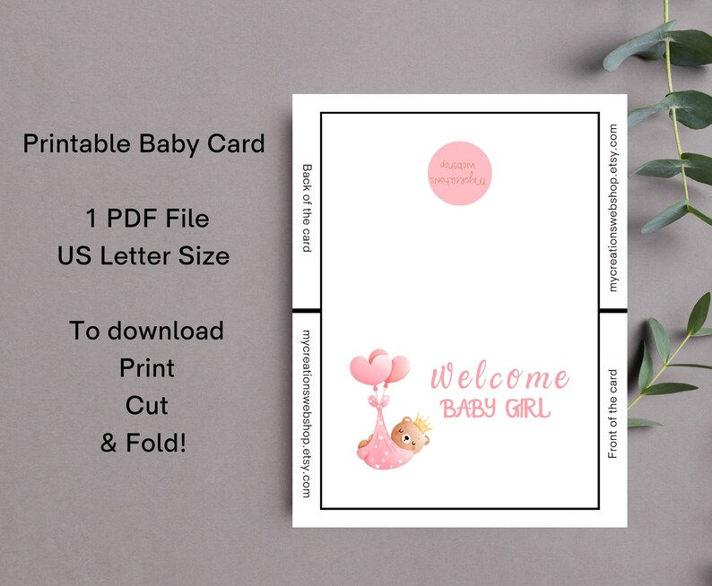 Welcome Baby Girl Card,newborn Welcome Card,cute Baby Card,printable ...