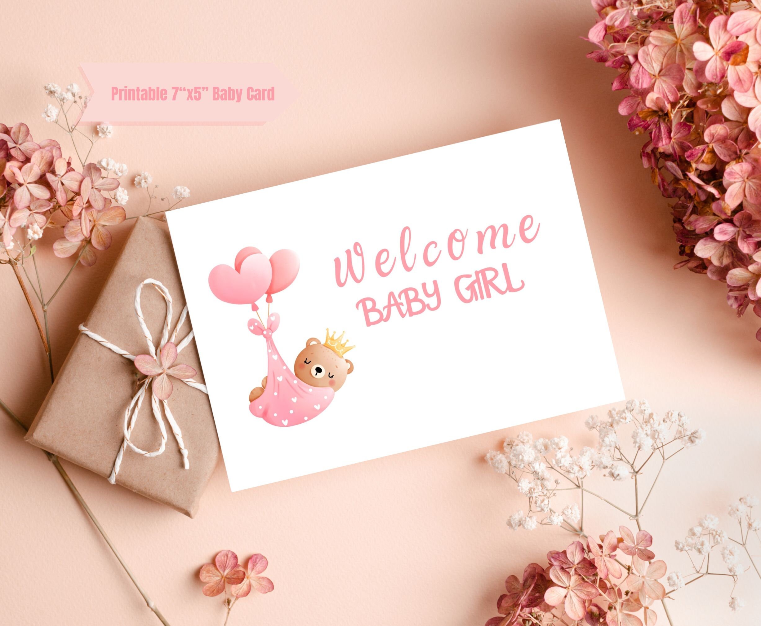 Welcome Baby Girl Card,newborn Welcome Card,cute Baby Card,printable ...