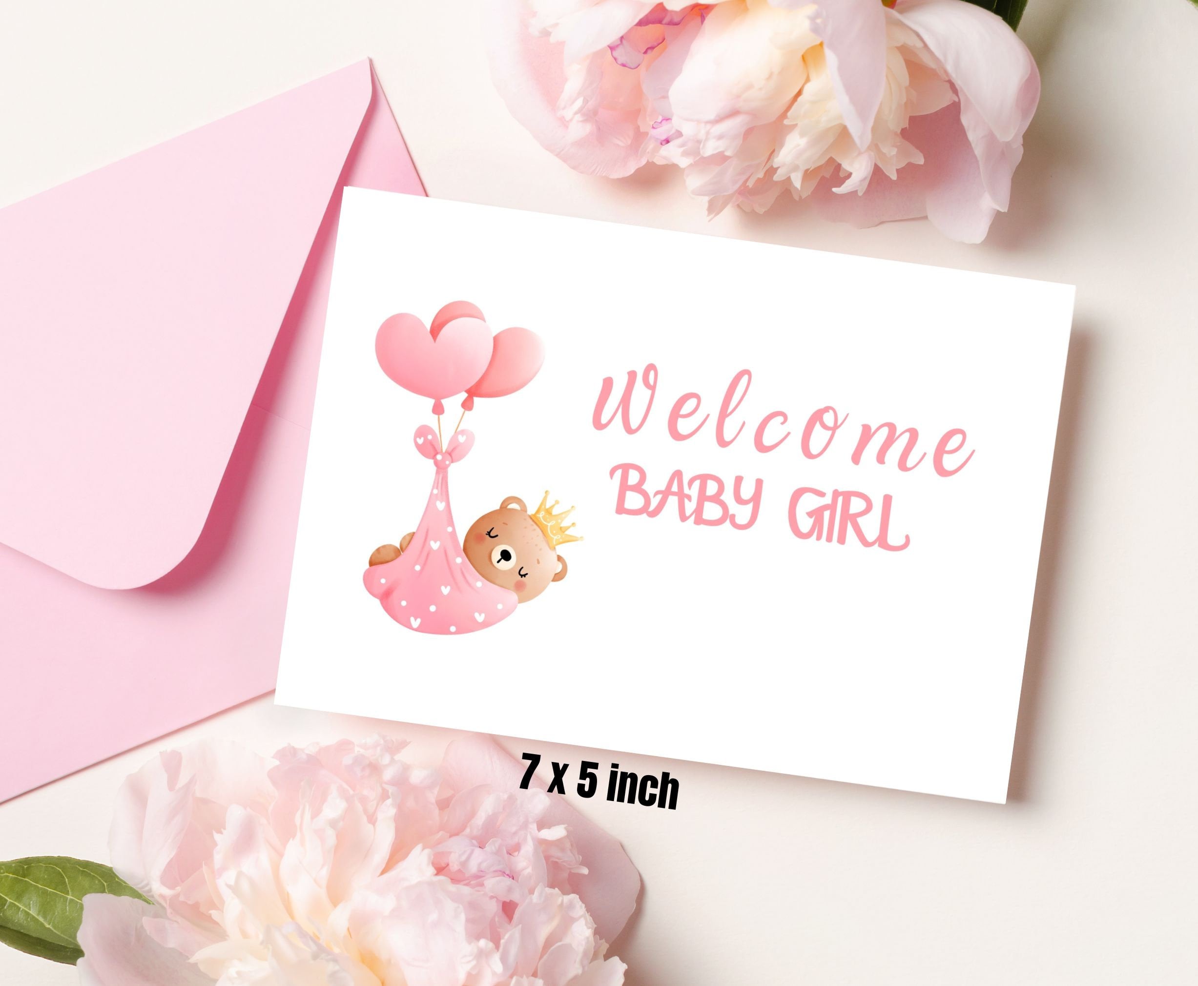Welcome Baby Girl Card,newborn Welcome Card,cute Baby Card,printable ...