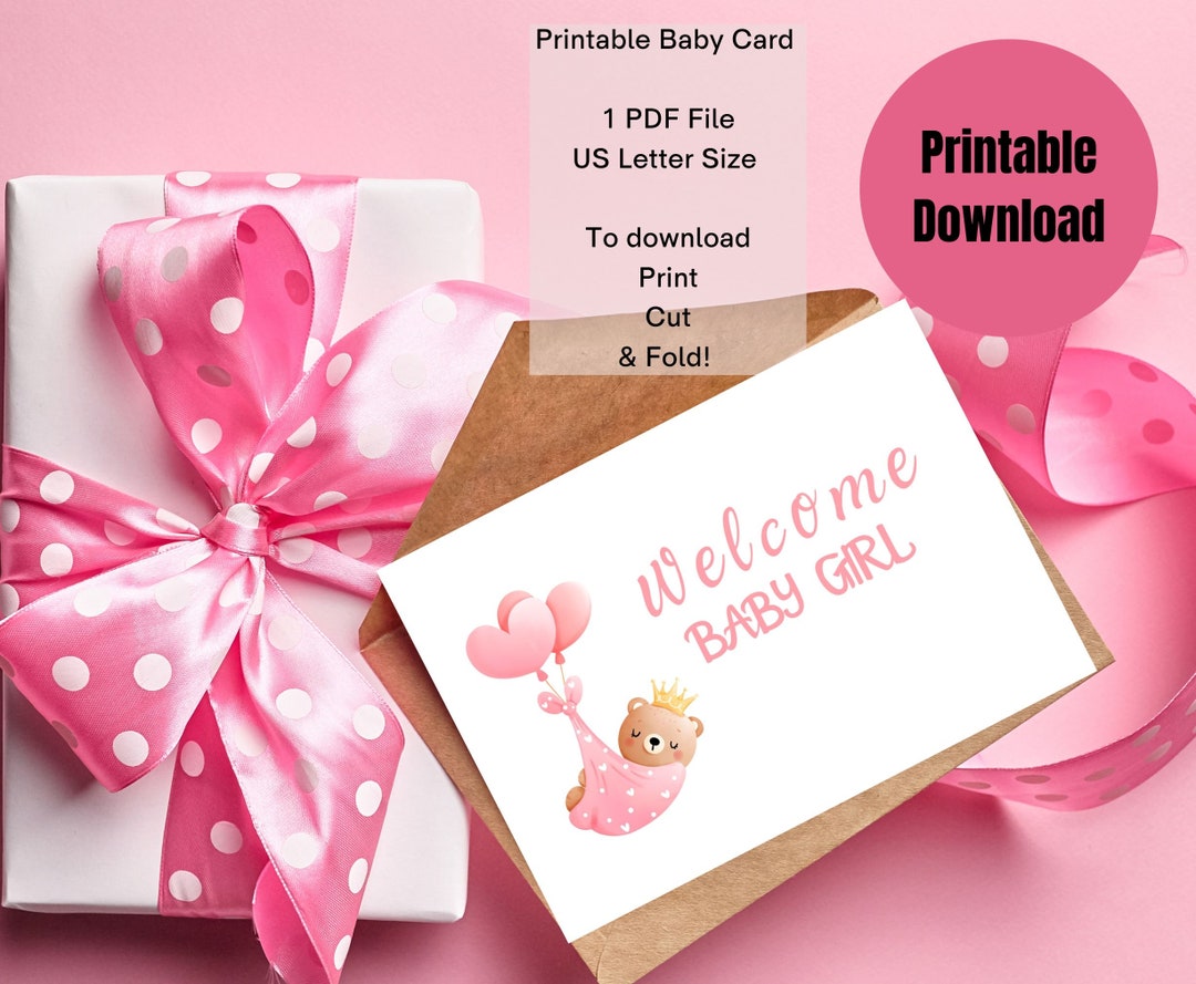 Welcome Baby Girl Card,newborn Welcome Card,cute Baby Card,printable ...