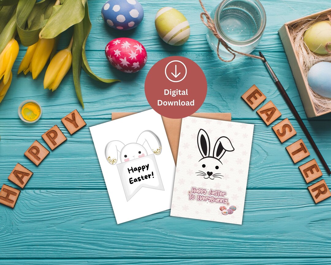 Happy Easter Card, Printable Easter Card, Bunny Easter Card, Easter ...