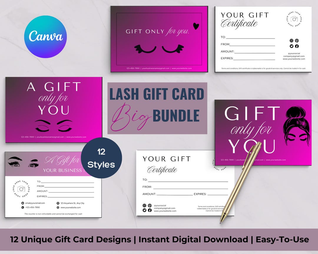 Lash Gift Card Template - Editable Beauty Gift Card - Customizable ...