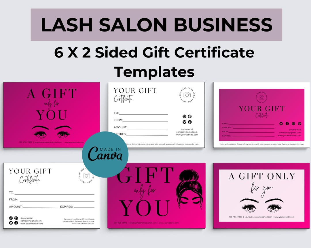 Lash Gift Card Template - Editable Beauty Gift Card - Customizable ...